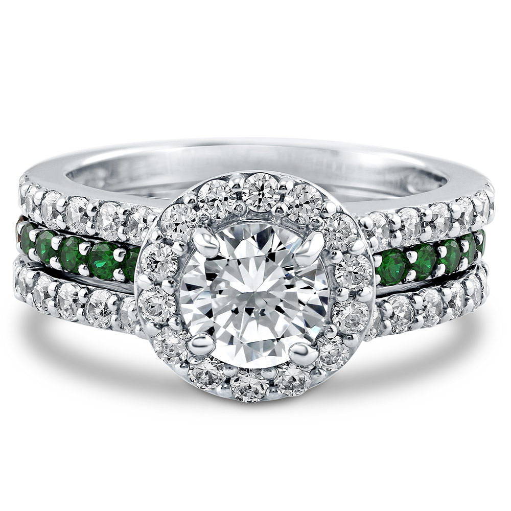 Sterling Silver Halo CZ Wedding Engagement Insert Ring Set #VR147-03 ...